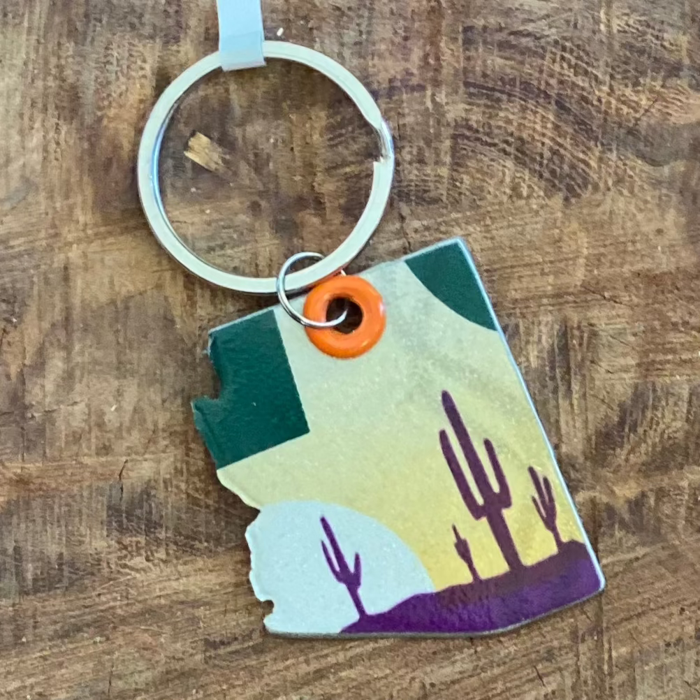 AZ & Saguaro Keychains by the Lost Highway Sign Company – Pop Cycle Tucson
